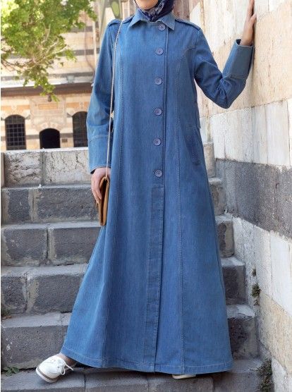 buy soft denim abaya coat latest design of blue jeans abaya Leo Wear